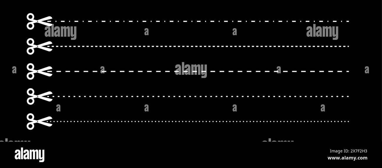 Set of scissors with cut lines. Vector collection of horizontal dashed ...