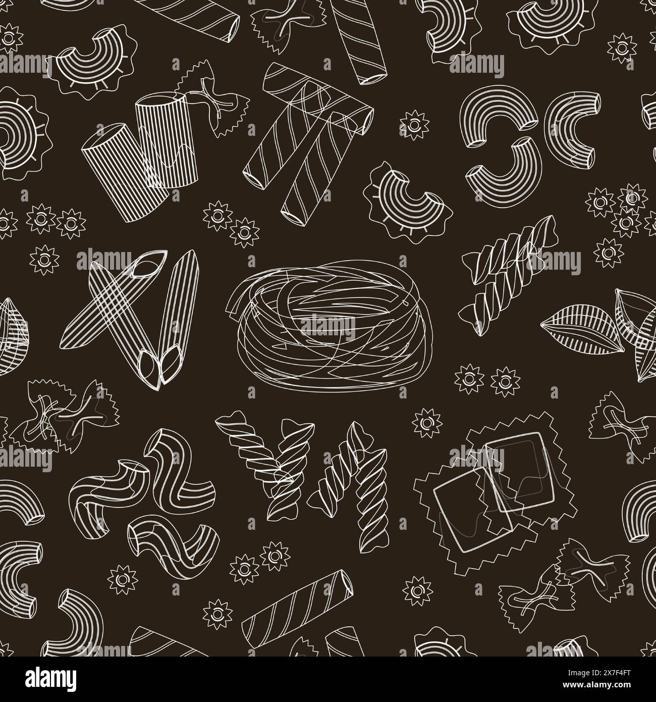 Pasta pattern. Seamless texture with white hand drawn macaroni ...