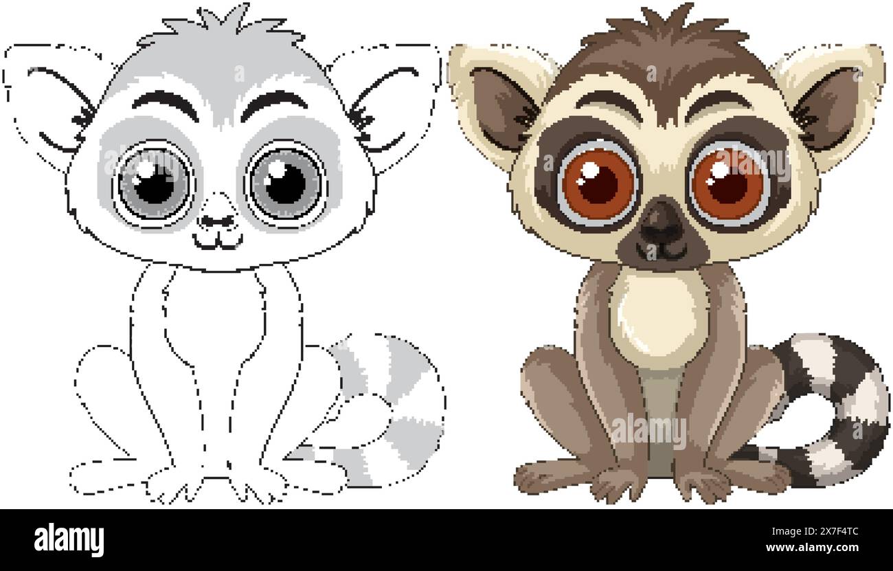 Two adorable lemurs, one colored, one outlined Stock Vector Image & Art ...