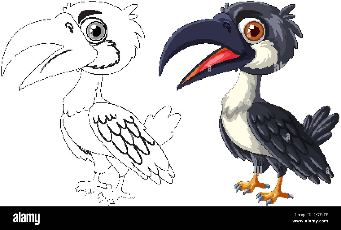 Vector illustration of a bird in color and outline Stock Vector Image ...