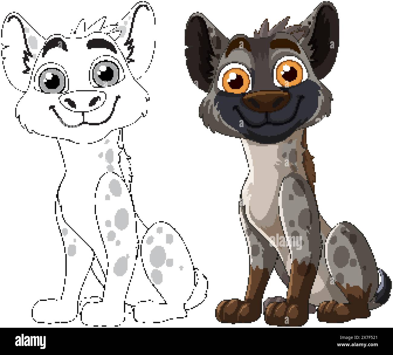 Adorable hyena in color and outline versions Stock Vector Image & Art ...