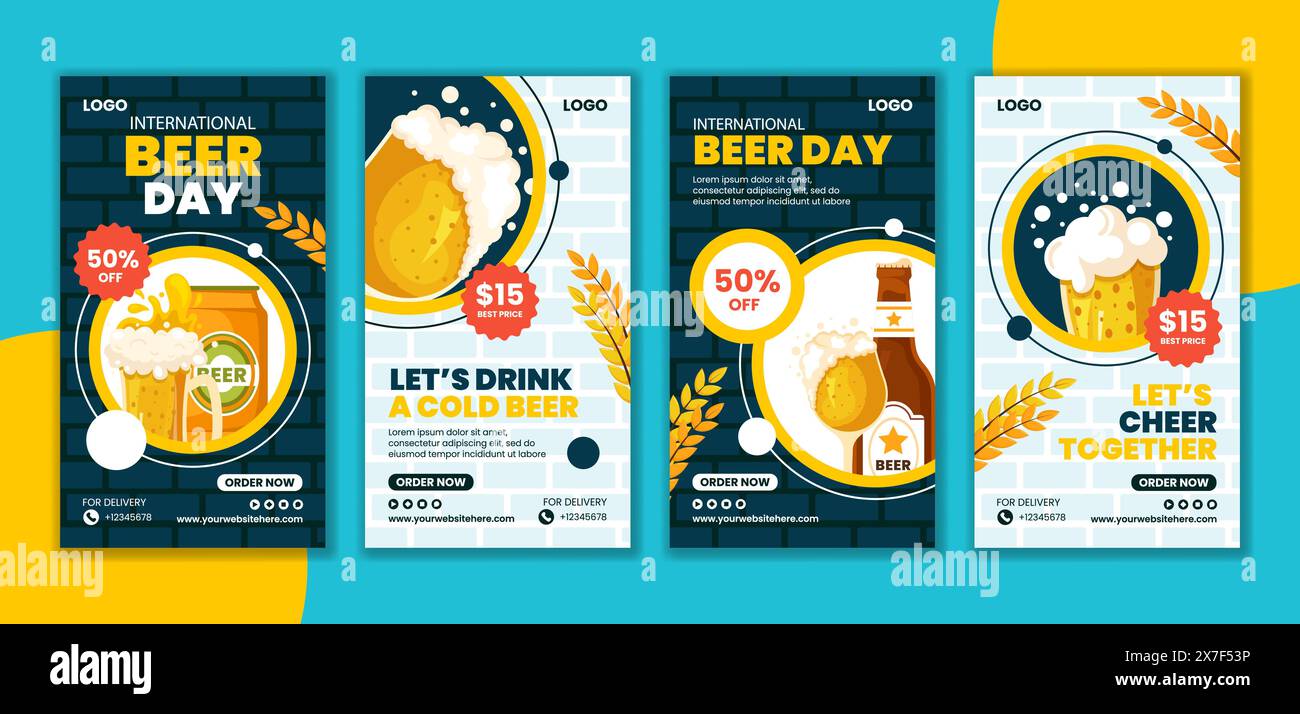 Beer Day Social Media Stories Flat Cartoon Hand Drawn Templates ...