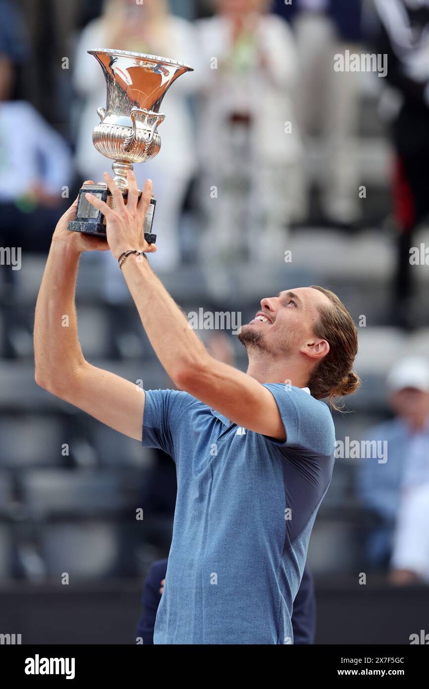 Rome, Italy 19.05.2024: ALEXANDER ZVEREV during the trophy ceremony after defeating NICOLAS ...