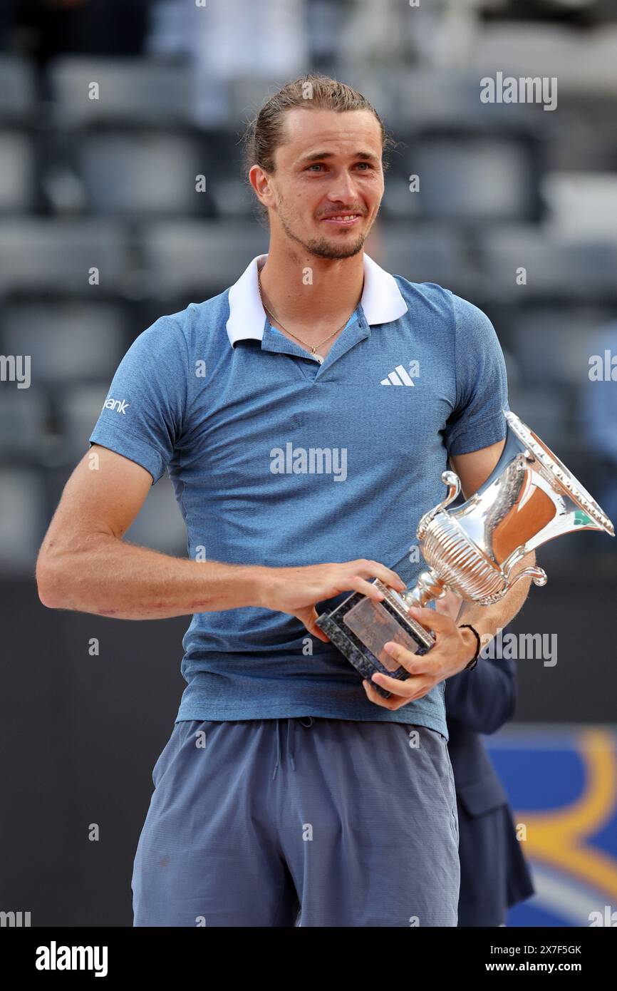 Rome, Italy 19.05.2024: ALEXANDER ZVEREV during the trophy ceremony after defeating NICOLAS ...