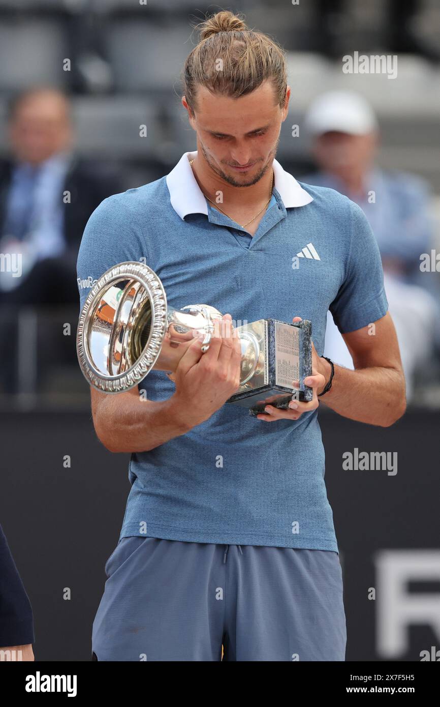 Rome, Italy 19.05.2024: ALEXANDER ZVEREV during the trophy ceremony after defeating NICOLAS ...