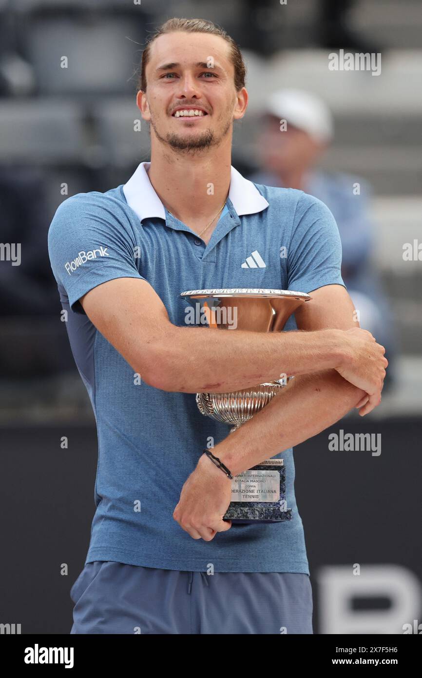 Rome, Italy 19.05.2024: ALEXANDER ZVEREV during the trophy ceremony after defeating NICOLAS ...