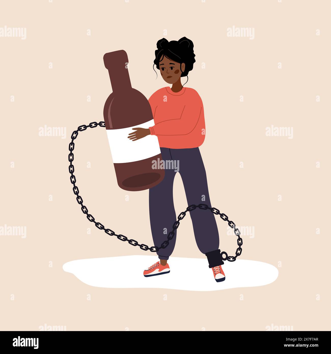 Chronic Alcoholism. Drunk african woman Chained to a bottle of Booze ...