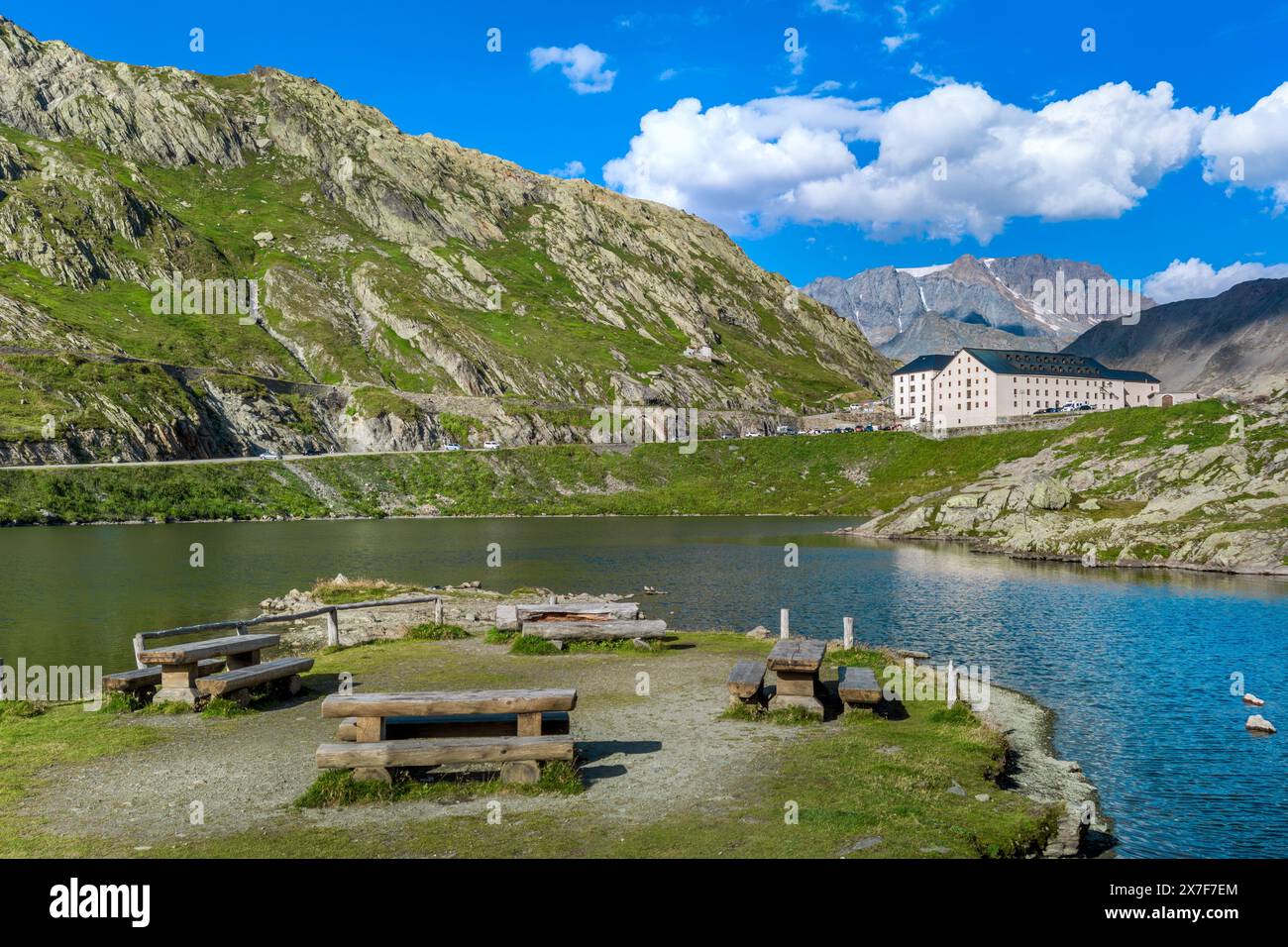 View of the Great St Bernardo Lake among the mountains on the italian ...