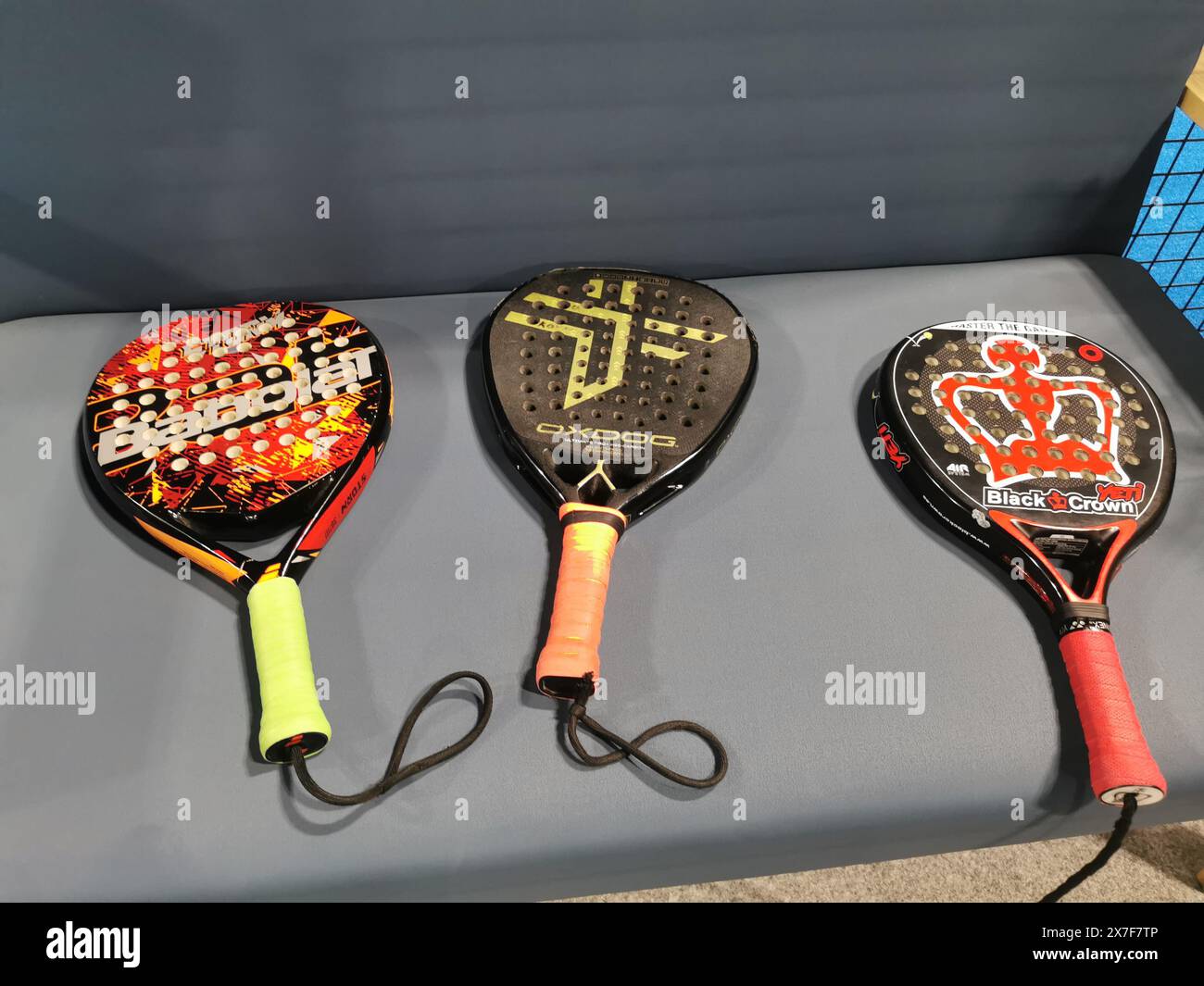 Kyiv, Ukraine, April 18, 2024. Black professional paddle tennis racket ...