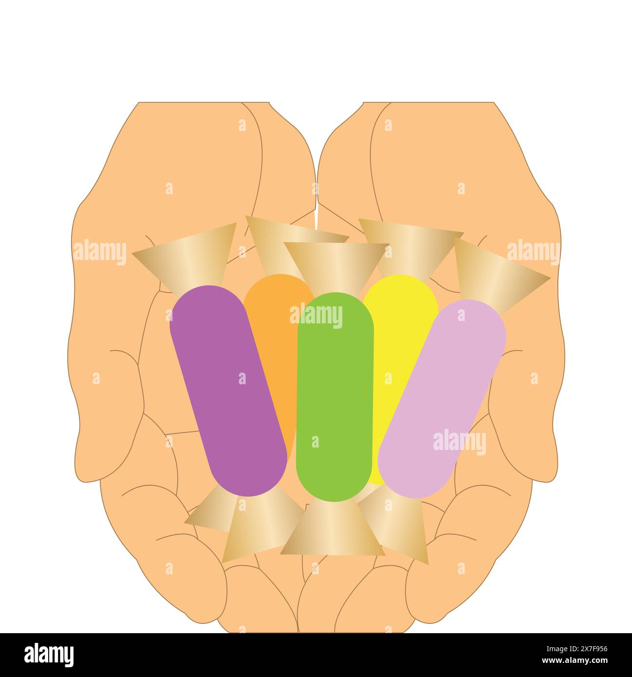 Human hands holding five colorful wrapped candies Stock Vector Image ...
