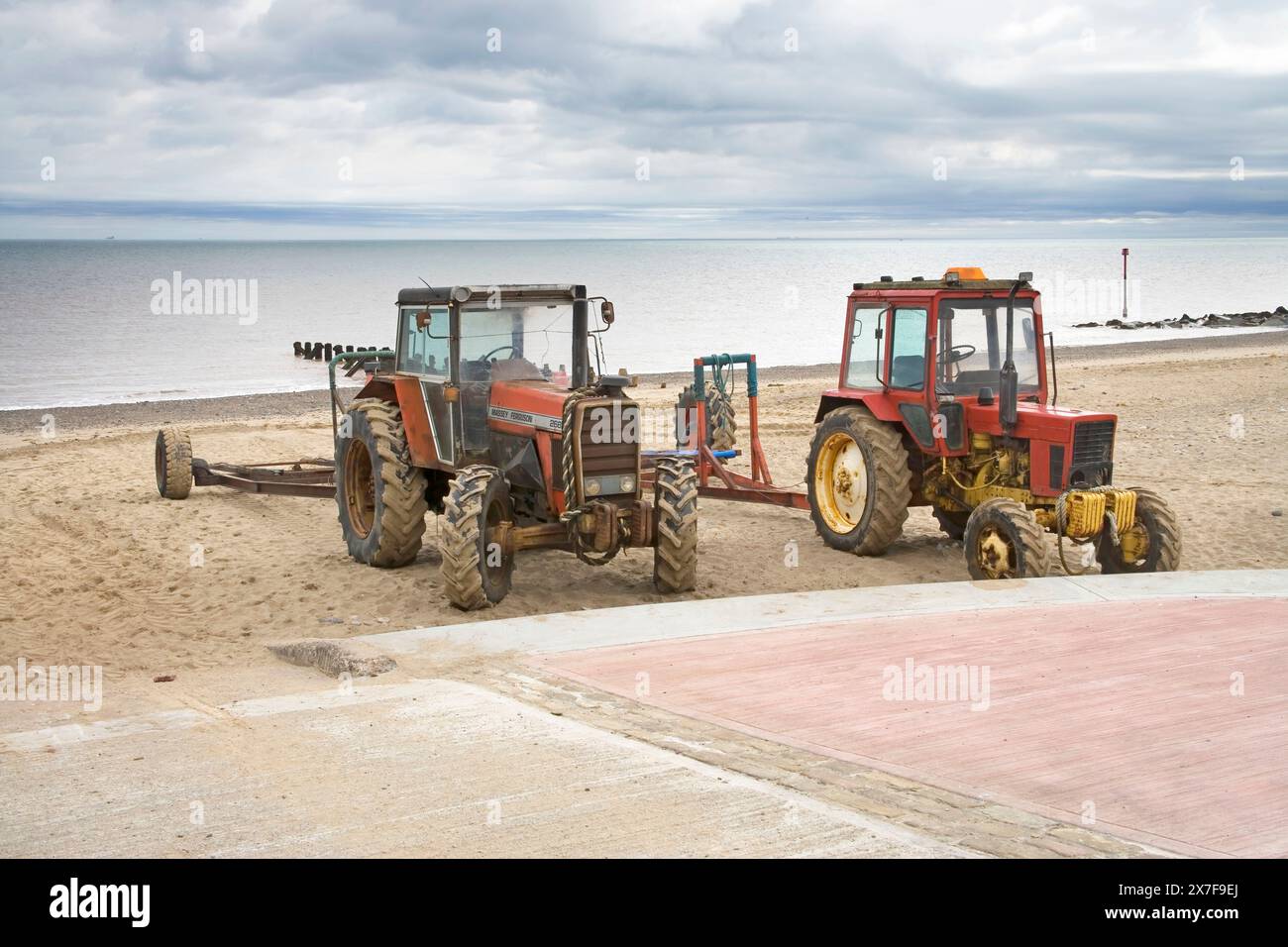 tractors on the beach at withernsea on the yorkshire coast Stock Photo ...