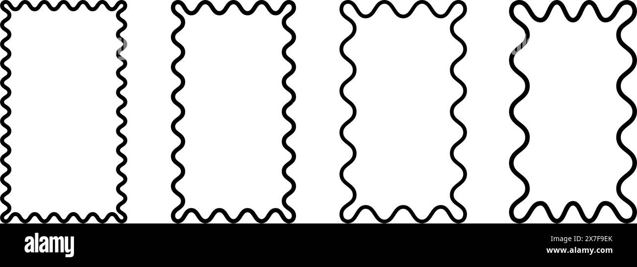 Line wave curve edge frame. Wavy scalloped rectangle borders. Doodle ...