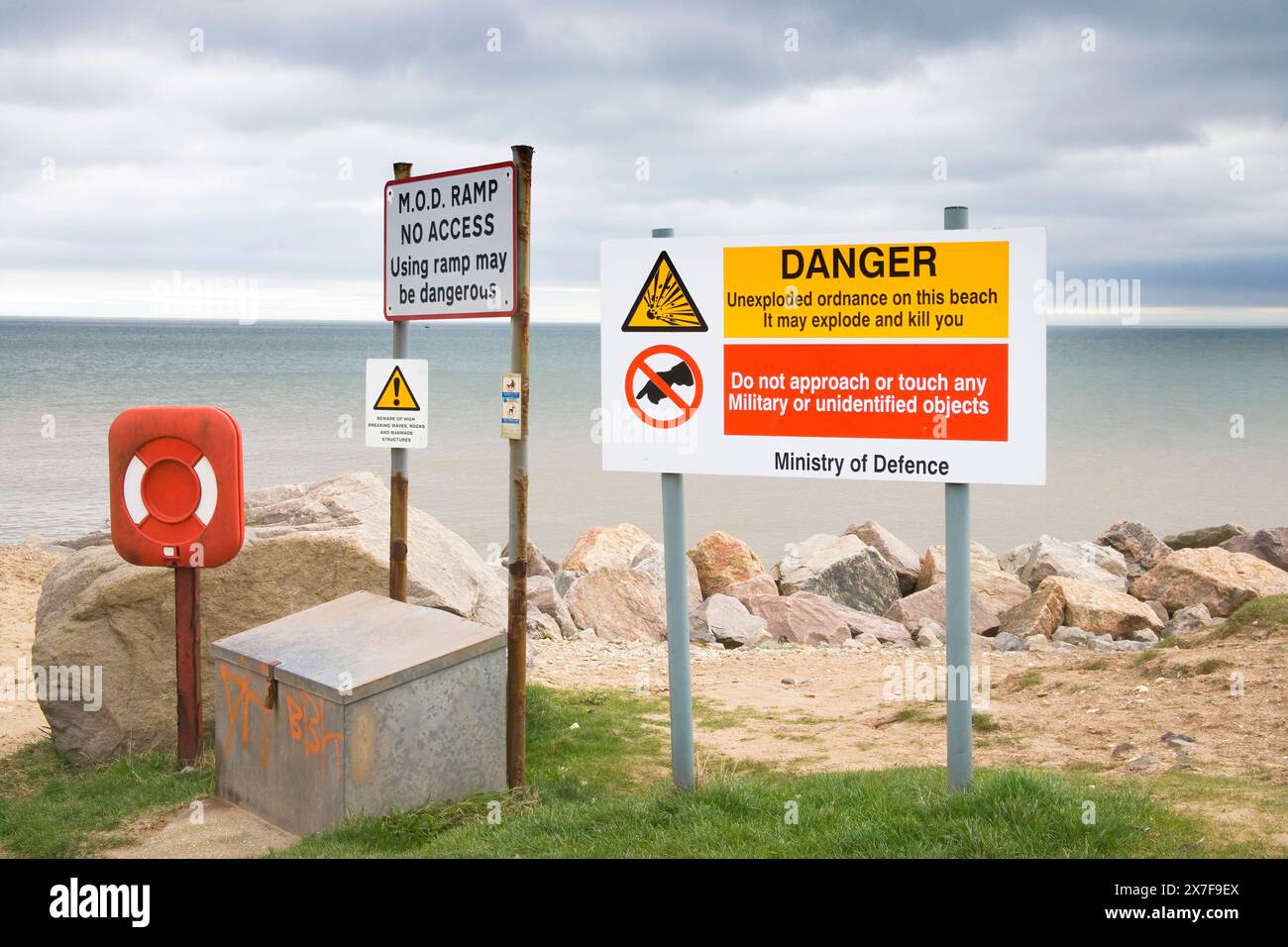 ministry of defence warning signs for a unsafe beach at mappleton on ...