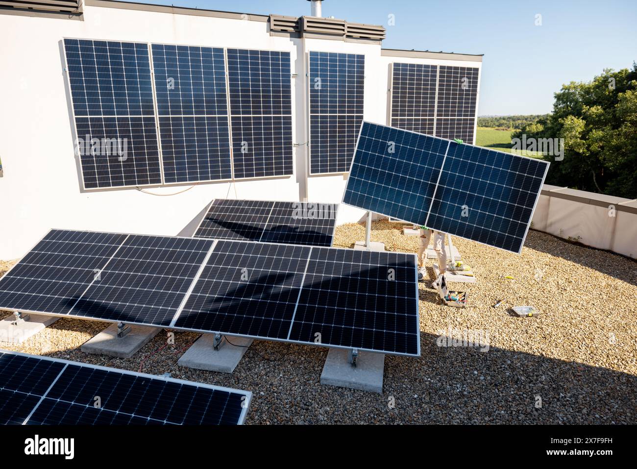Household rooftop with solar plant Stock Photo - Alamy