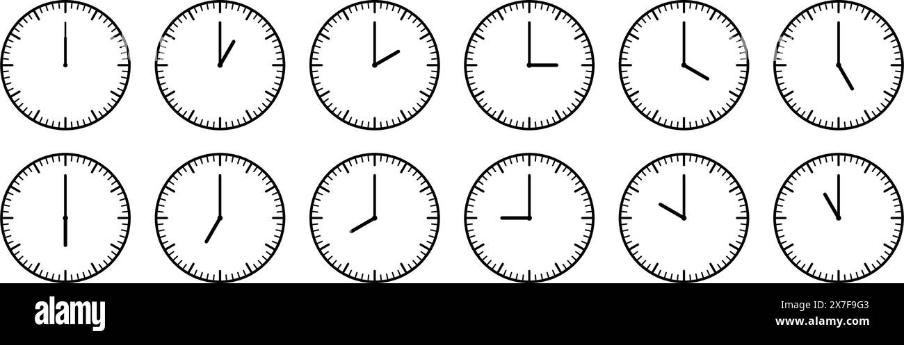 Clocks hands icon. Time sign for every hour. Stopwatch, clock faces set ...