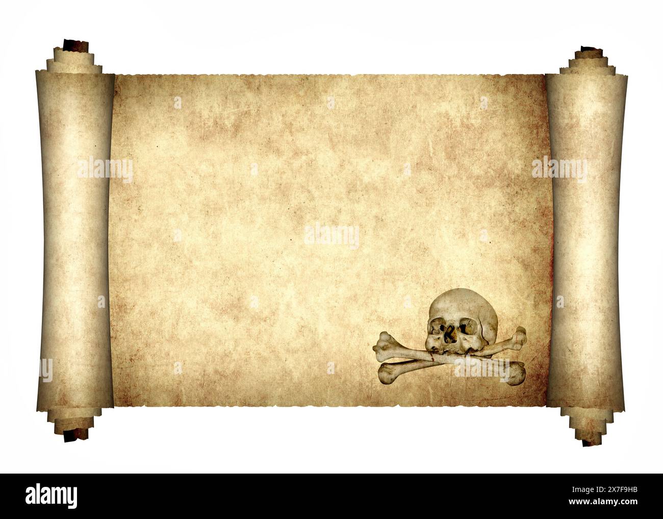 Old parchment with human skull and crossbones. Pirate map mockup ...