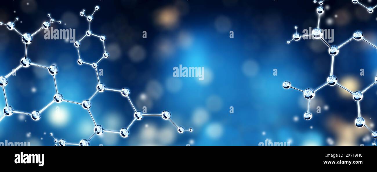 Horizontal banner with model of abstract molecular structure ...