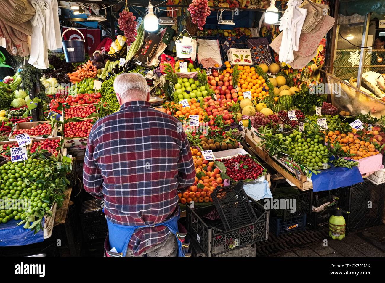 Hong Kong, China. 7th May, 2024. A worker works at a fruit stall in ...