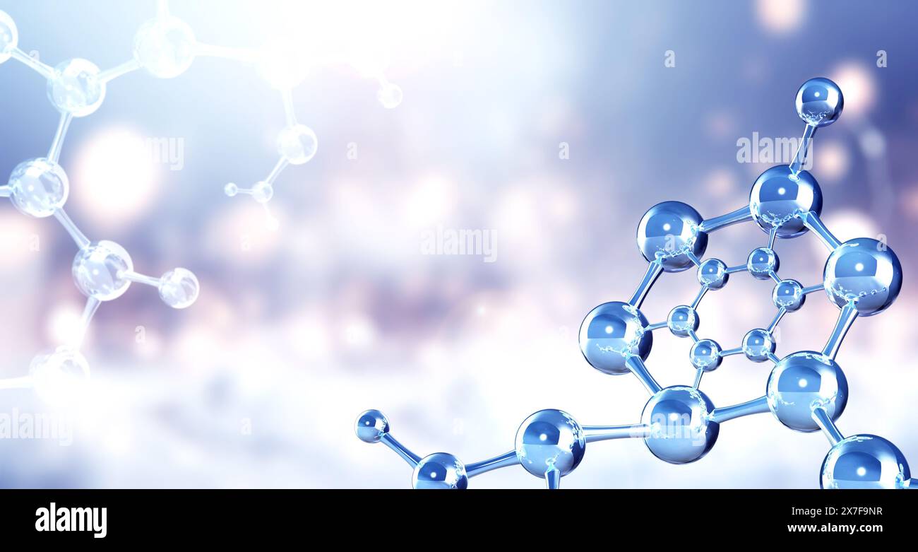 Horizontal banner with model of abstract molecular structure ...