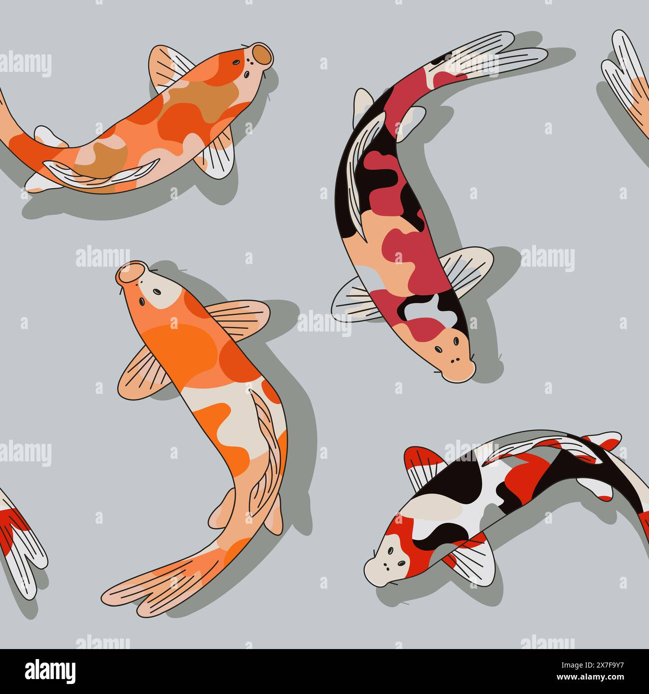 Japanese Koi fish seamless repeating pattern. Carp fish from Japan ...