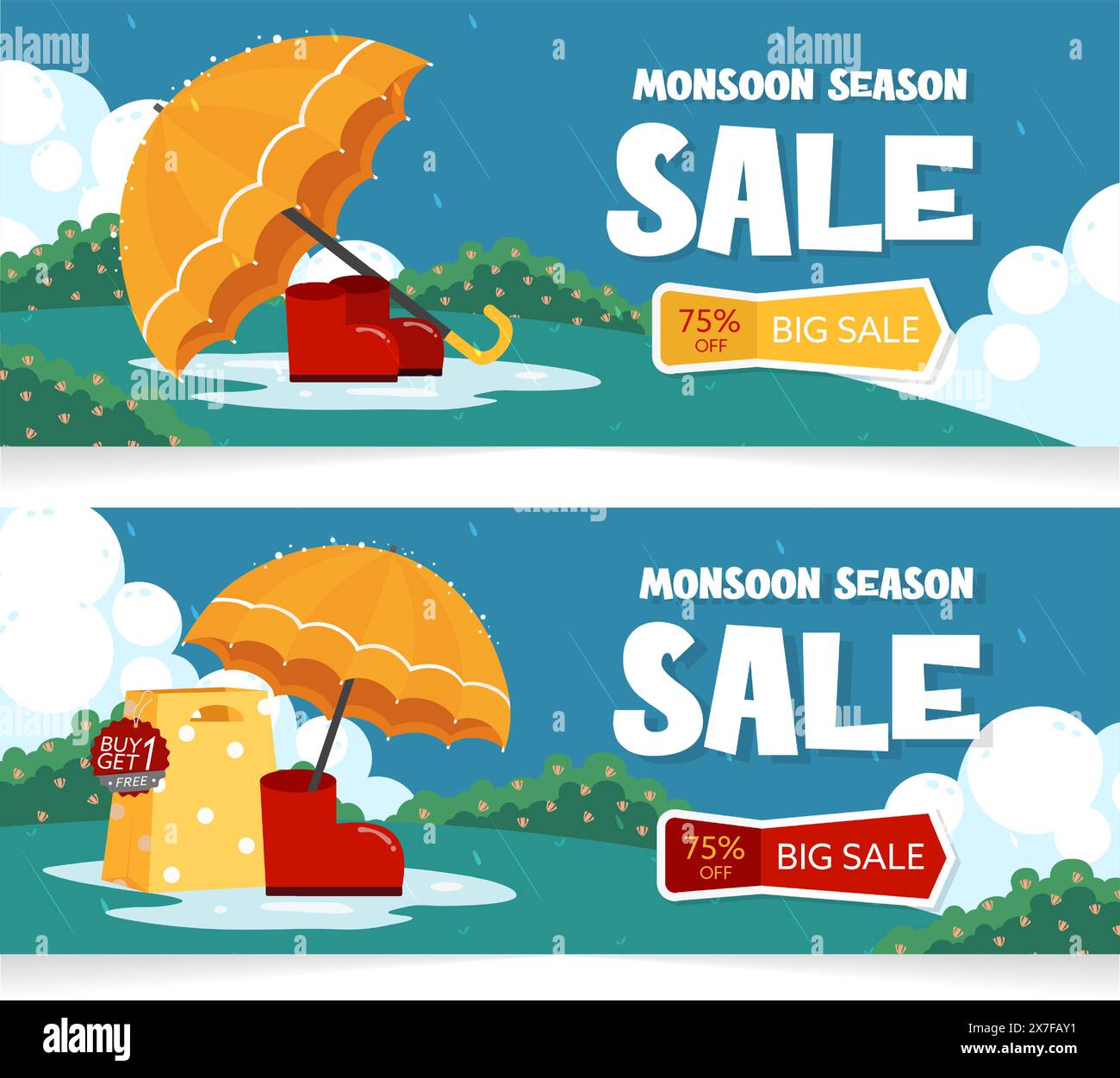 Creative Sale Banner Or Sale Poster Of Monsoon Season. Raining day on ...