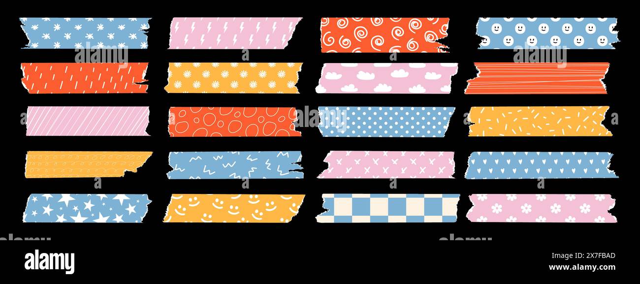 Set of torn scotch tape with colorful patterns. Design elements for ...