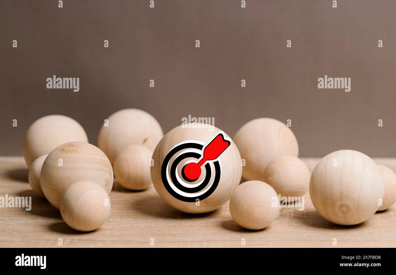 icon marketing target and red arrow place on table. marketing leader ...
