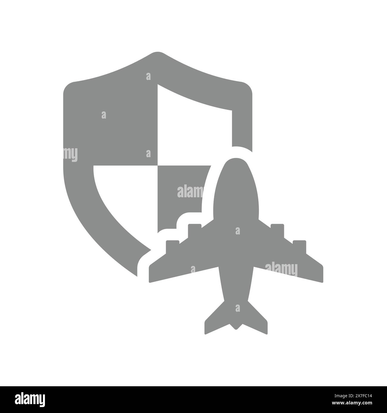 Travel insurance, safe travel vector. Shield and airplane icon Stock ...