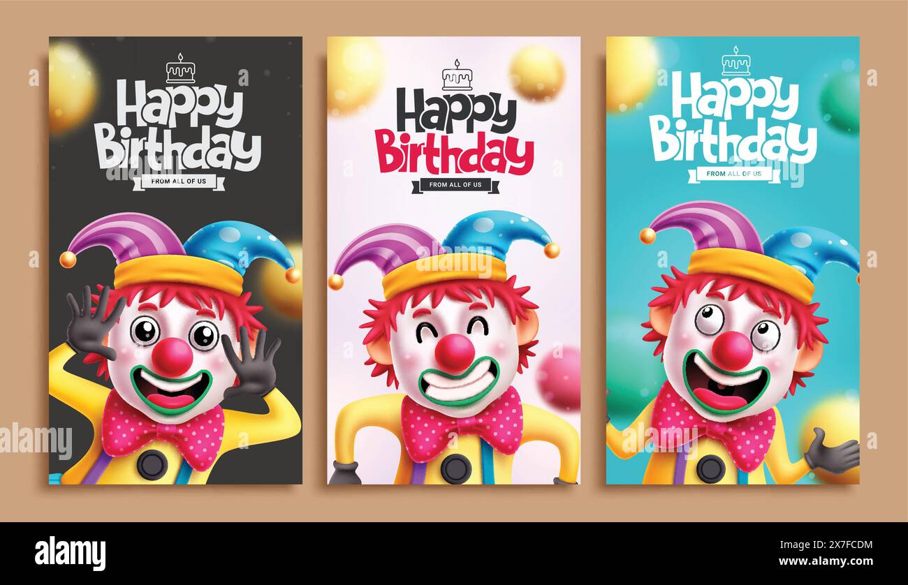 Happy birthday vector poster set design. Birthday greeting text with ...