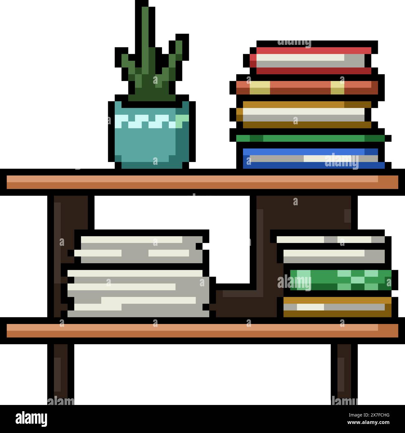 pixel art of table book shelf isolated background Stock Vector Image ...