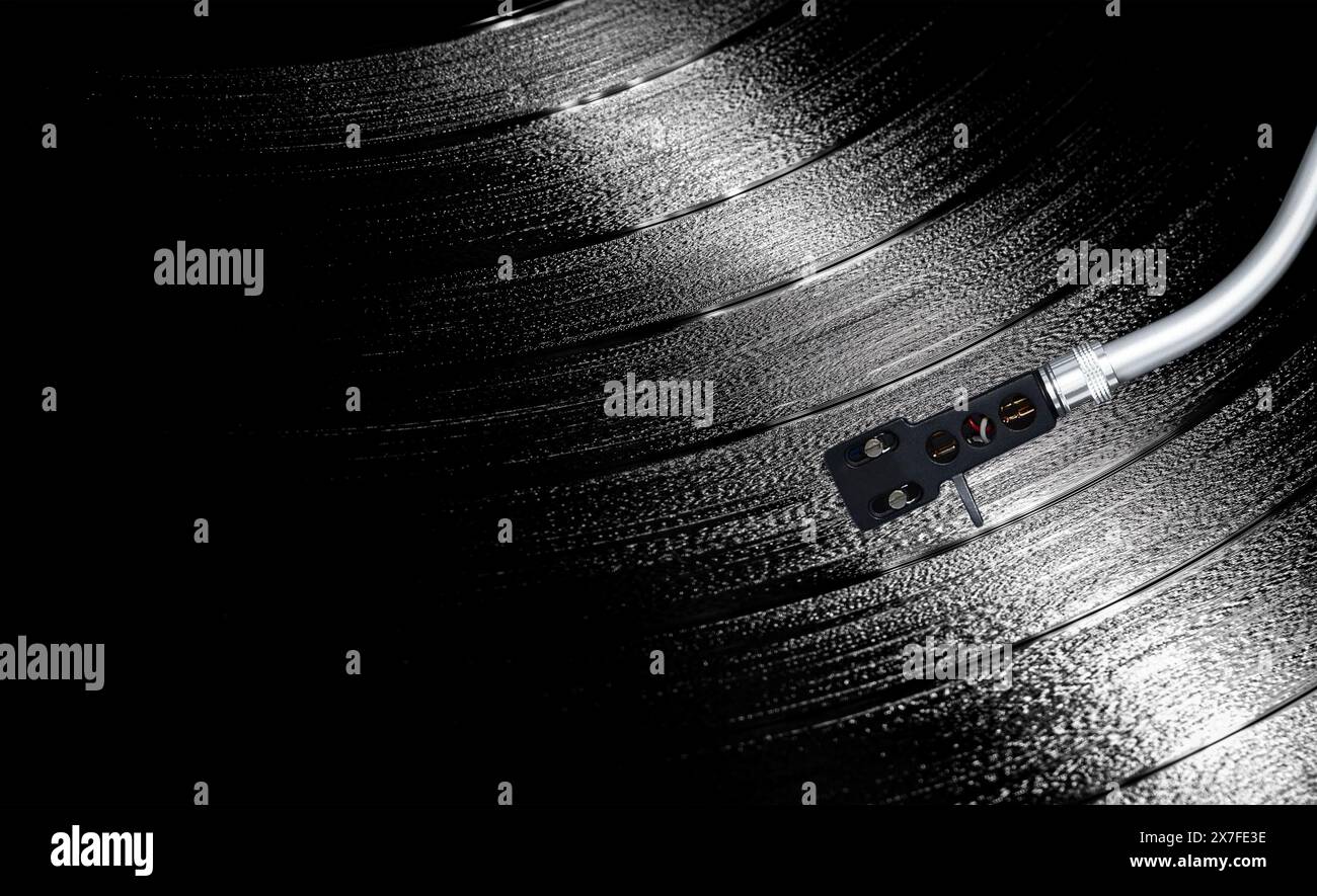 Vinyl record with turntable arm rotating in a macro shot Stock Photo ...