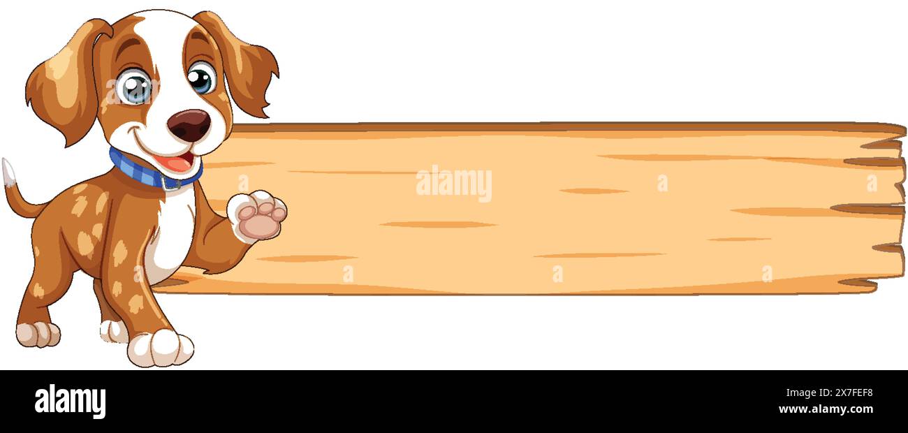 Adorable puppy beside a blank wooden sign Stock Vector Image & Art - Alamy