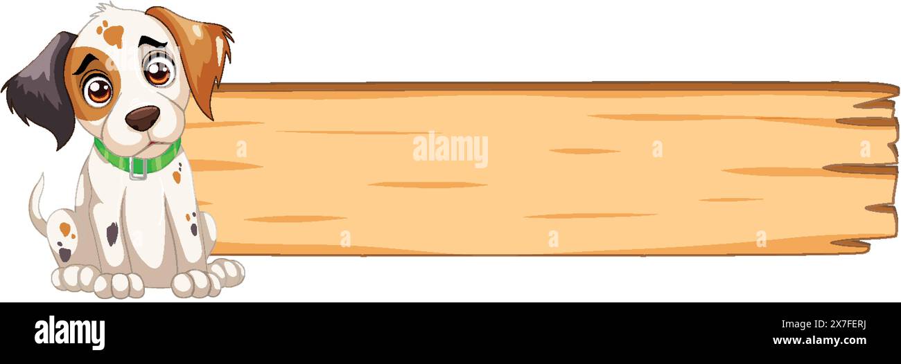 Adorable puppy beside a blank wooden sign Stock Vector Image & Art - Alamy