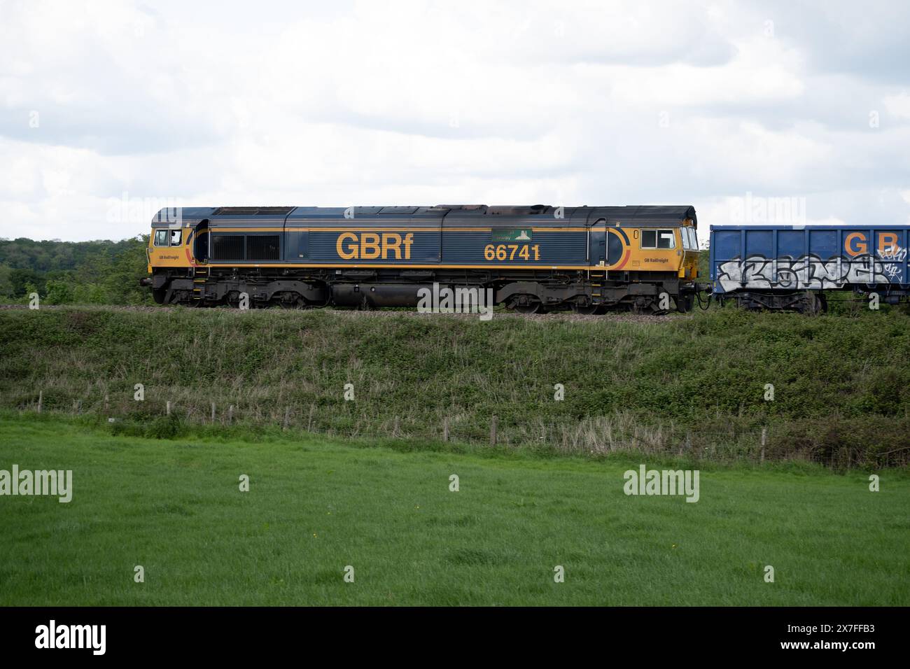 GBRf class 66 diesel locomotive No. 66741 "Swanage Railway" pulling a ...