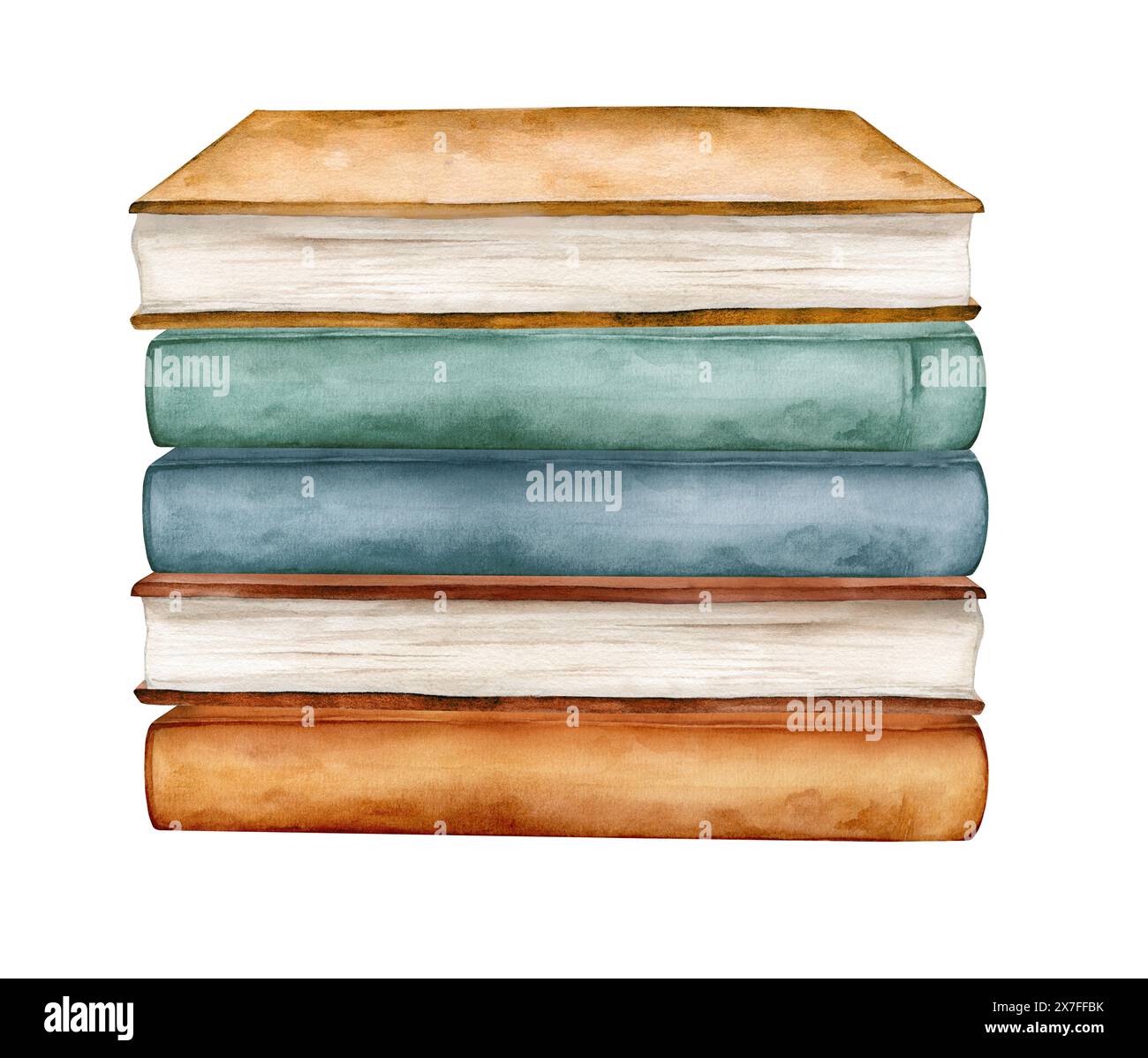 Watercolor illustration stacks of books for reading, pile of textbooks ...