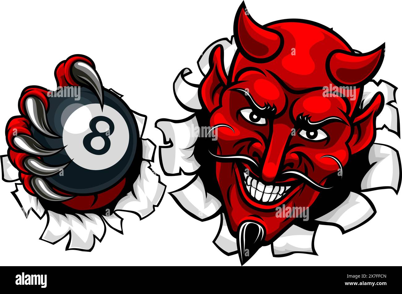 Devil Angry Pool 8 Ball Billiards Mascot Cartoon Stock Vector Image ...