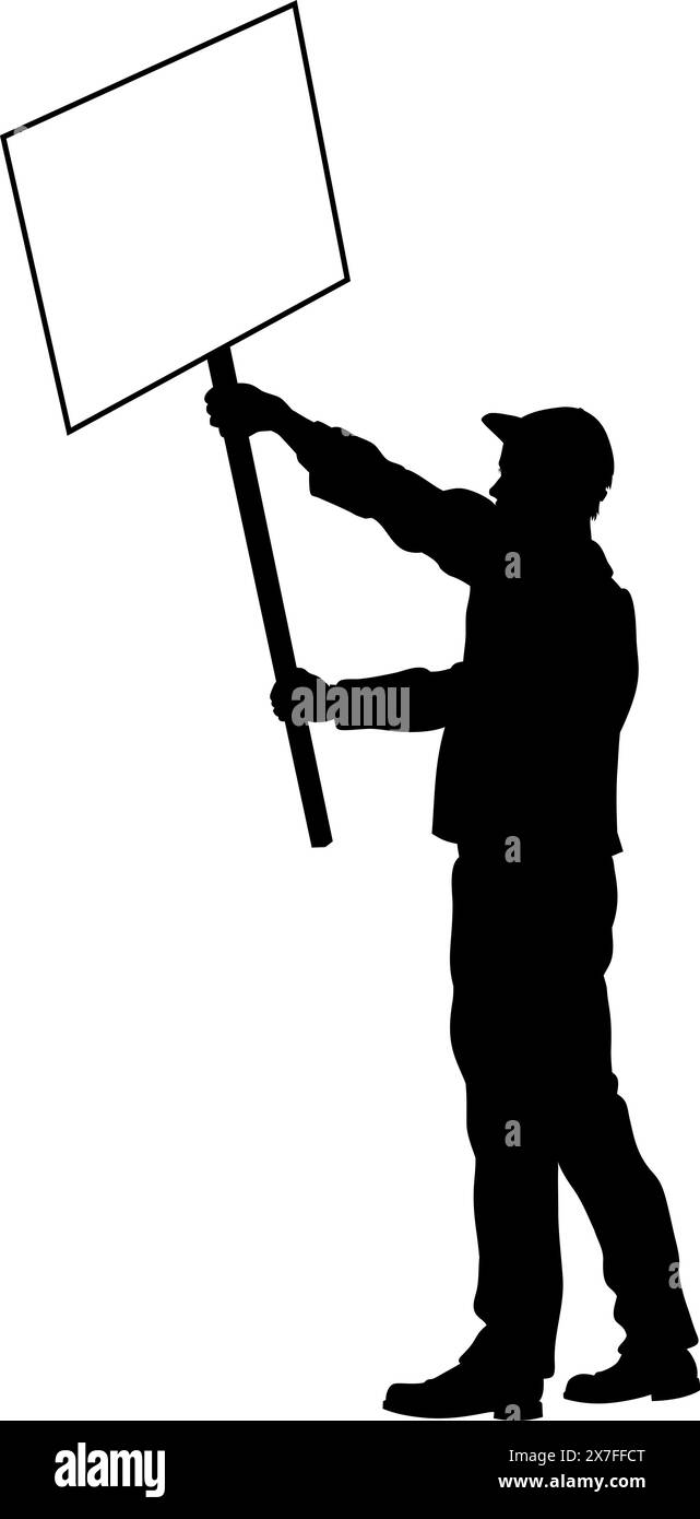 Protest Rally March Picket Sign Silhouette Person Stock Vector Image ...