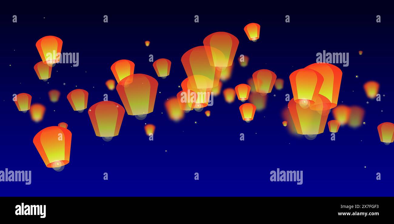 Yi peng festival card. Thailand holiday with paper lantern lights ...