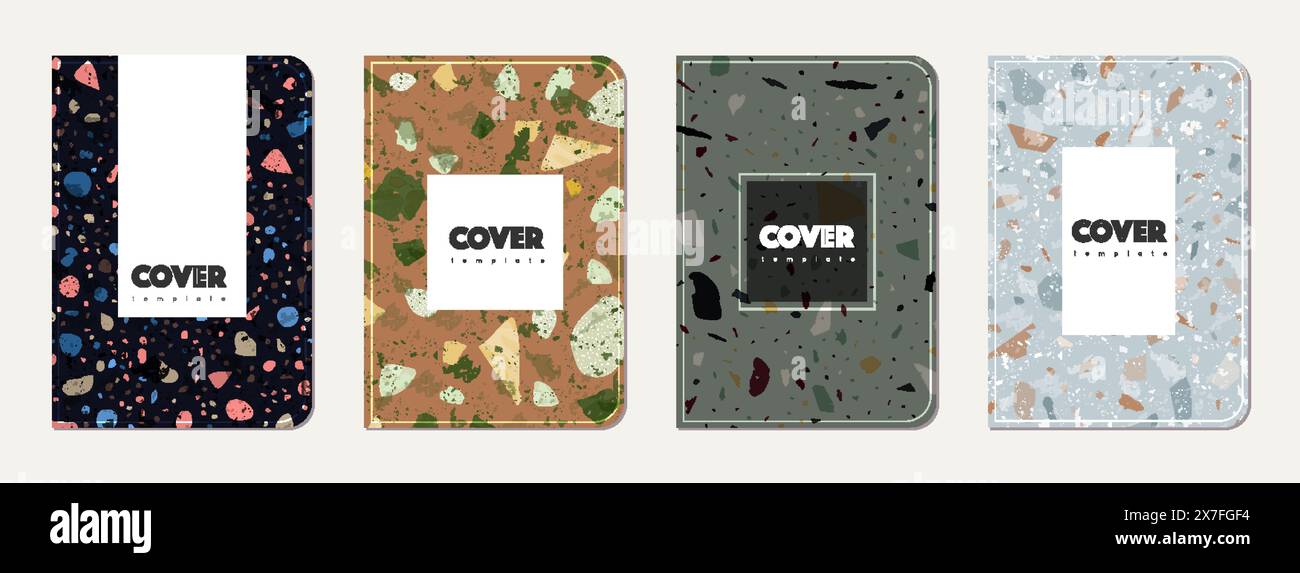 School diary cover design. Terrazzo abstract background made of natural ...