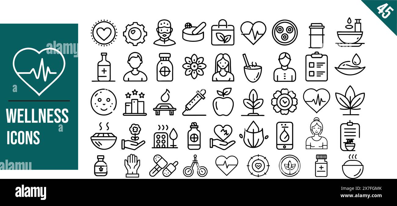 Wellness icon set. Linear icon collection, Editable stroke, Vector ...