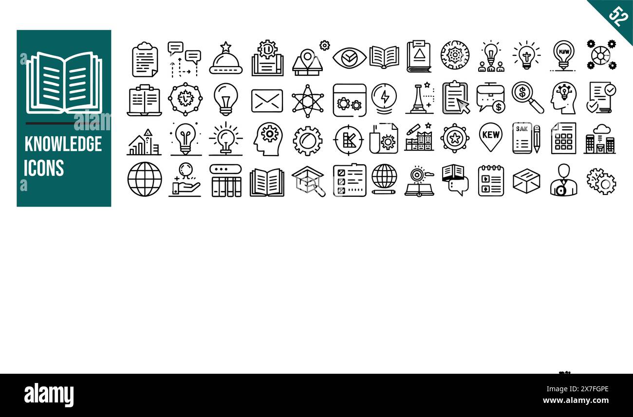 Knowledge icon set. Linear icon collection, Editable stroke, Vector ...