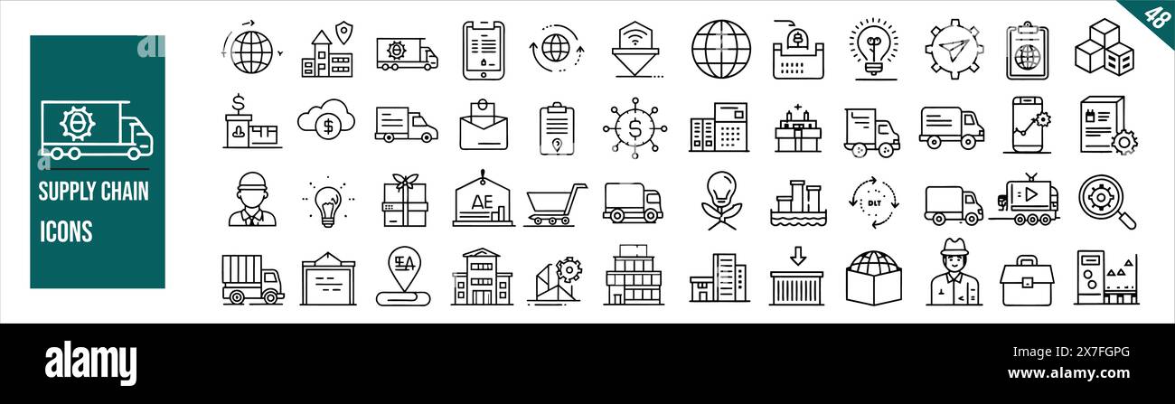 Supply chain icon set. Linear icon collection, Editable stroke, Vector ...
