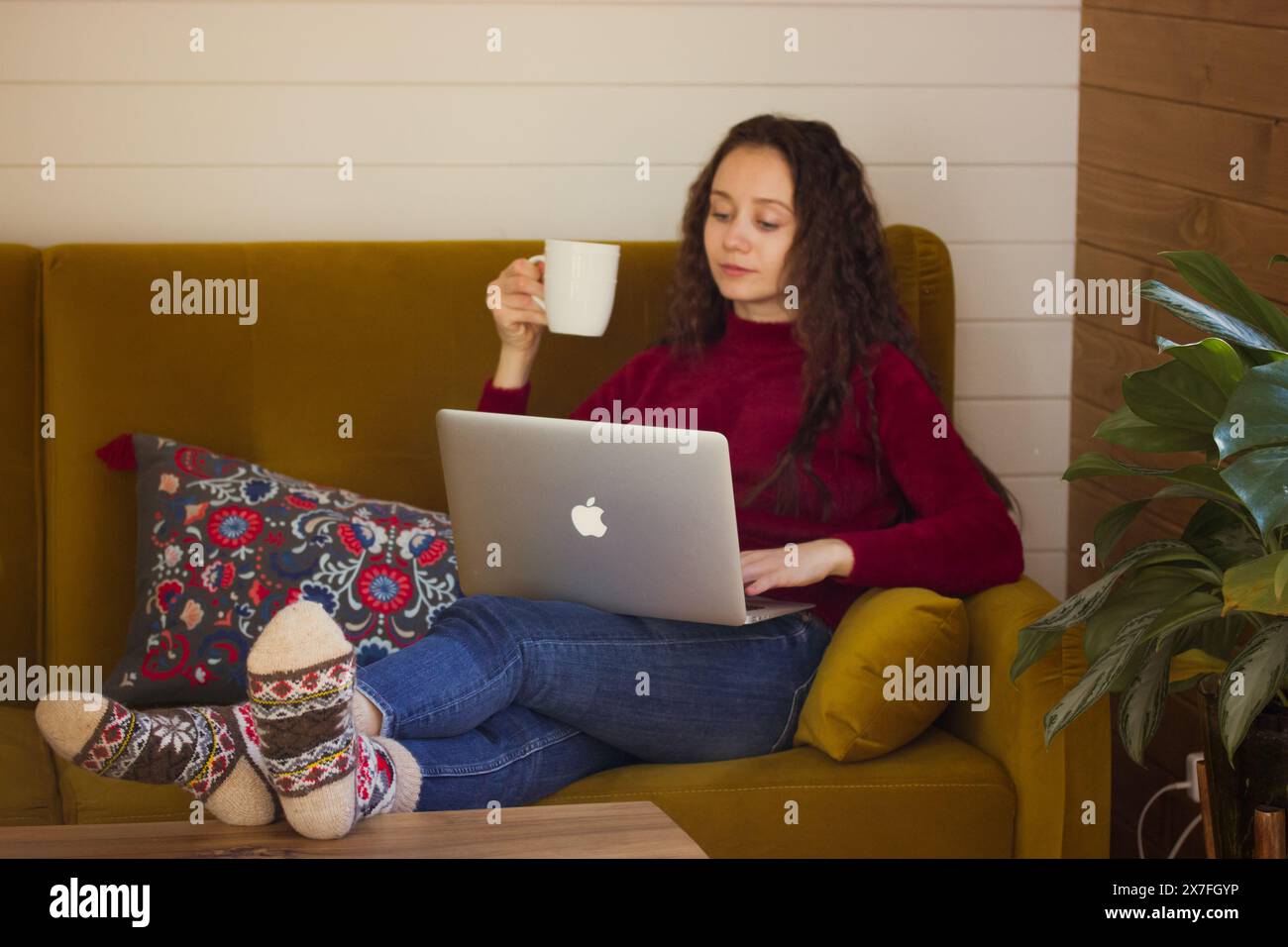 Bukovel Ukraine. October 1, 2021 Young beautiful Ukrainian woman is ...