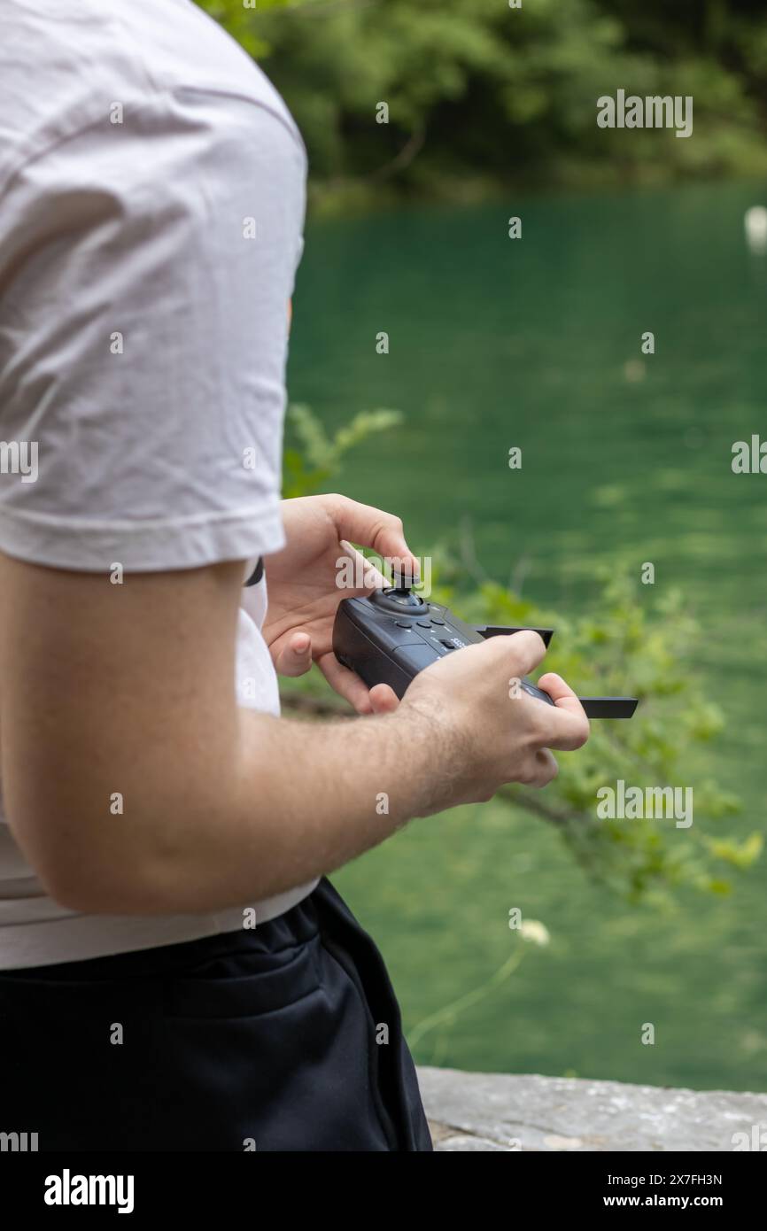 Aerial view man controls copter hi-res stock photography and images - Alamy