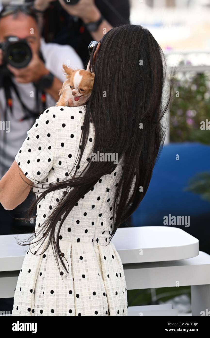Demi Moore and her dog Pilaf at the photocall for The Substance during ...