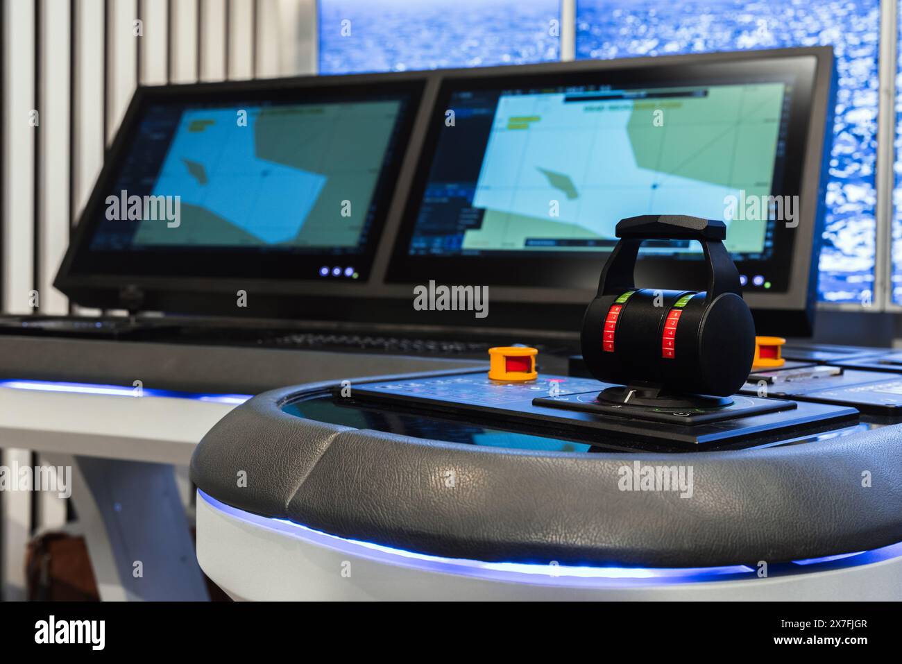 St-Petersburg, Russia - June 23, 2023: Ship control panel with the ...