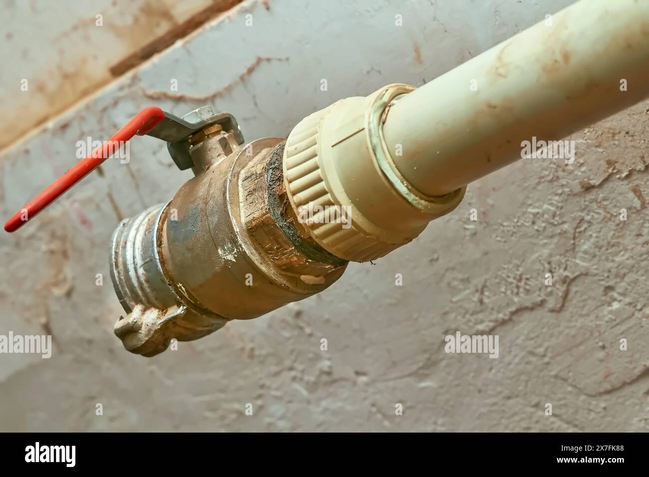 Plumbing. Sewerage. Water valve shutting off the water tap in the ...