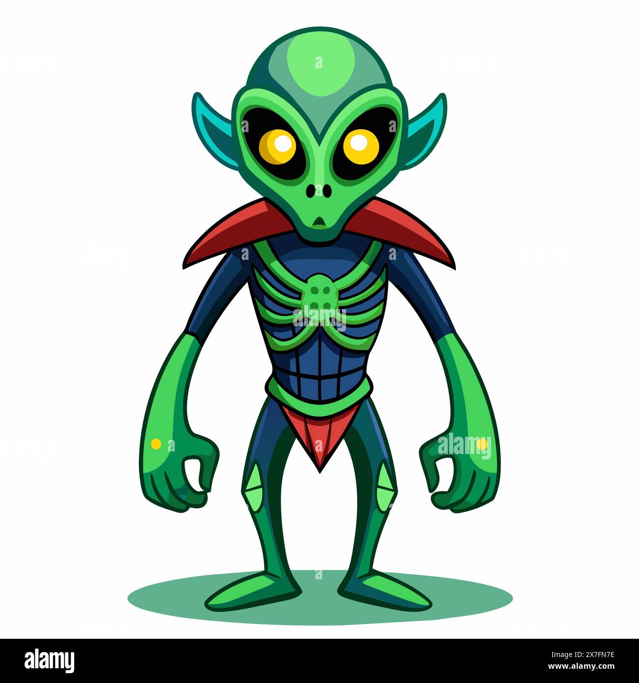 Green alien with large eyes isolated on white background ...