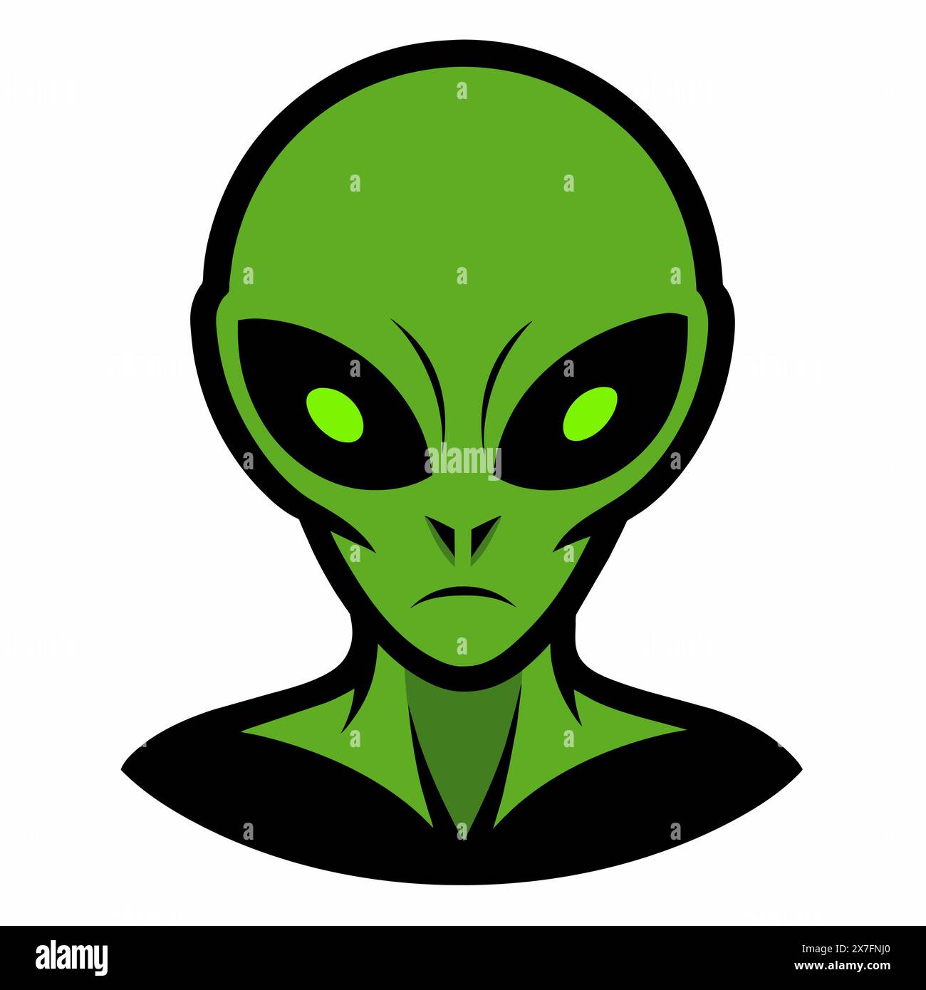 Green alien head with large eyes isolated on white background. Portrait ...