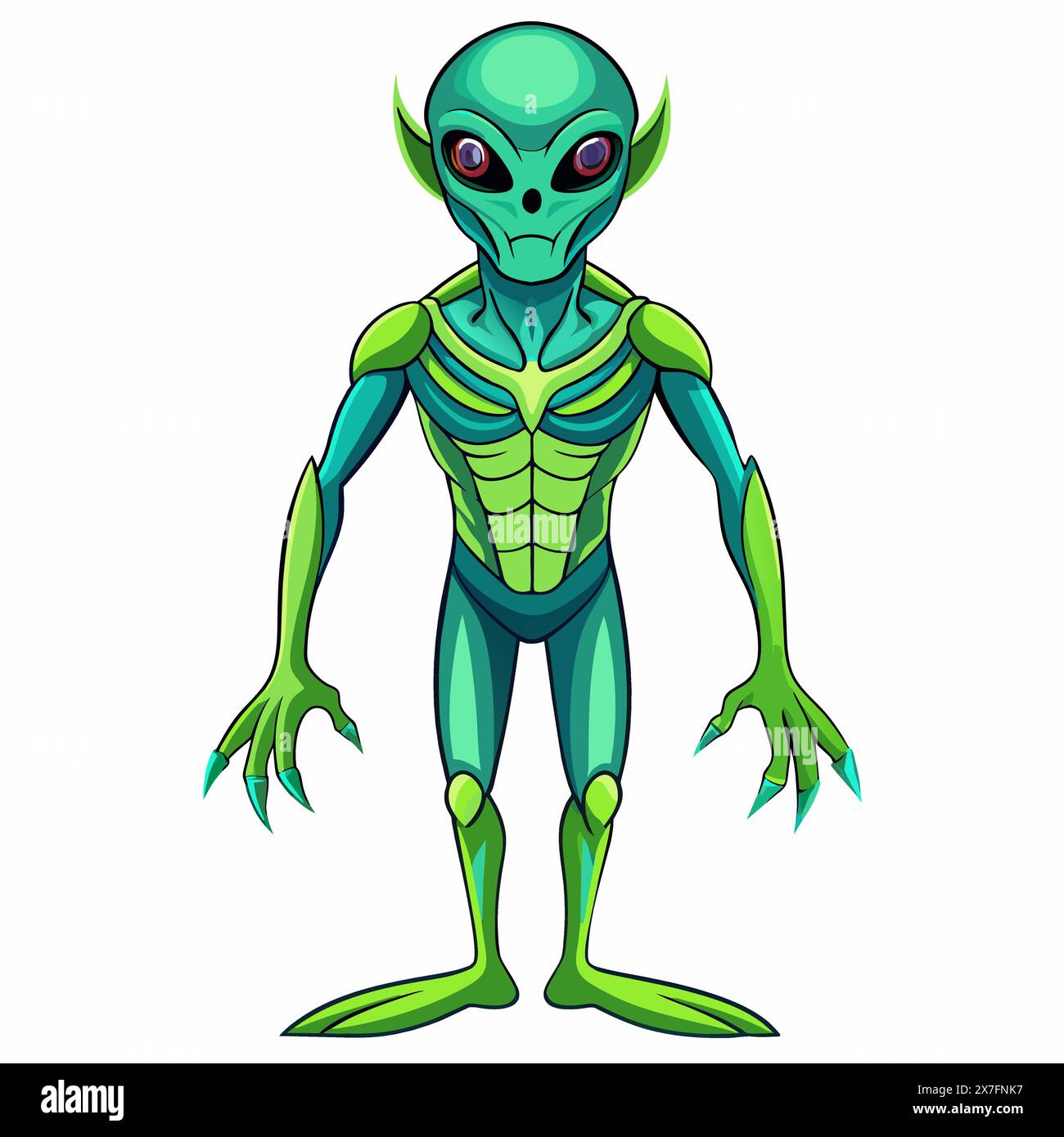 Green alien with large eyes isolated on white background ...